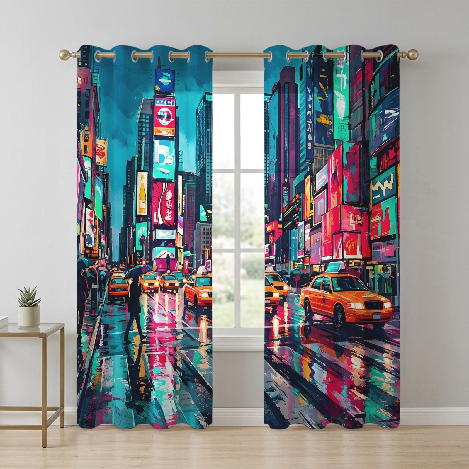 City Night View Sheer Curtains 84 Inch Long 2 Panels, Modern Neon ...