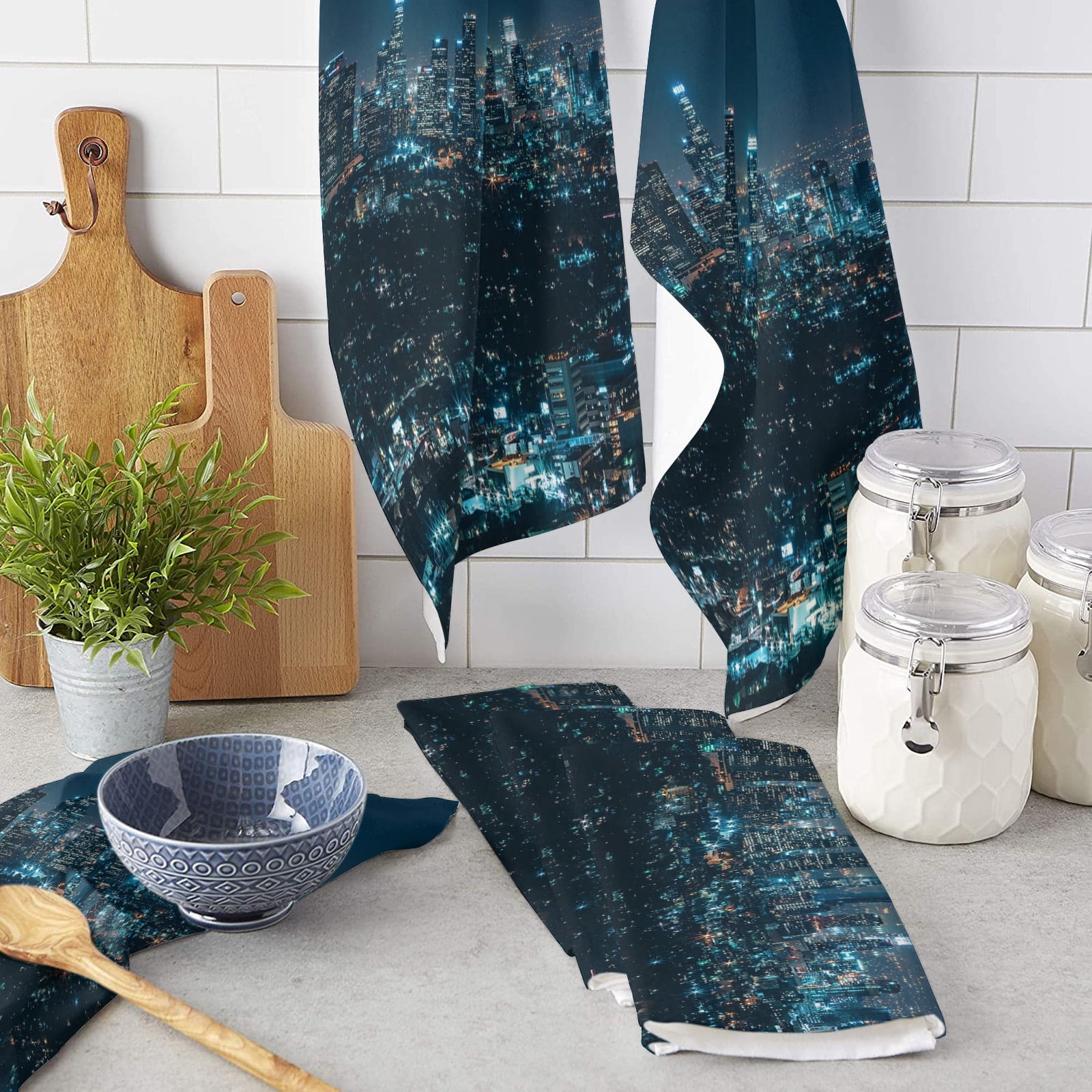 City Night View Urban Area Skyscraper Kitchen Towels Household Kitchen ...