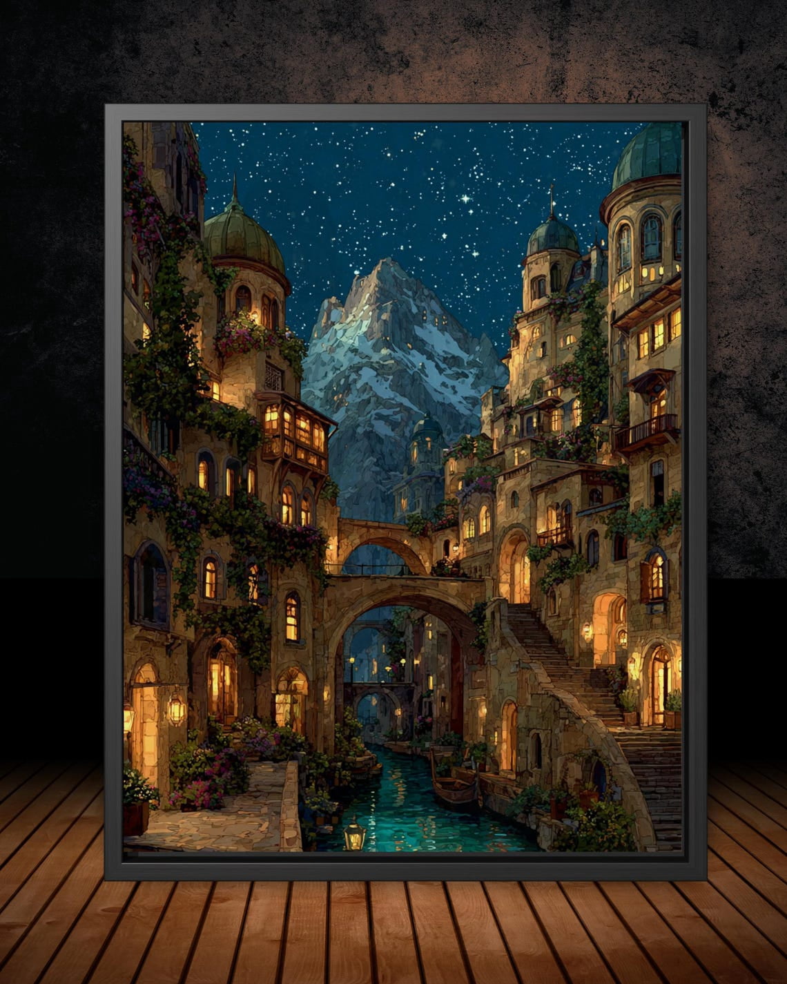 City Of Starlight Alpine Village Wall Art Poster, Starry Sky At Night ...