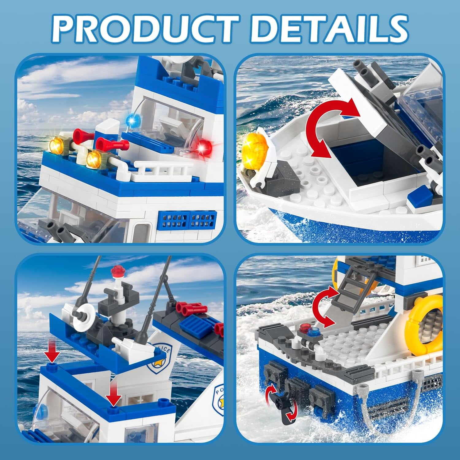 City Police Boat Building Blocks Sets, Cool Patrol Rescue Coast Guard ...