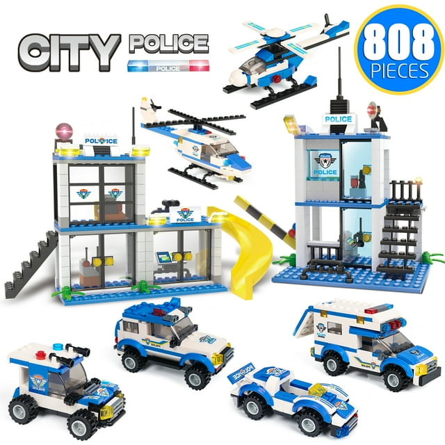 Exercise N Play City Police Station Bricks Kit, STEM Toy with Cop Cars ...