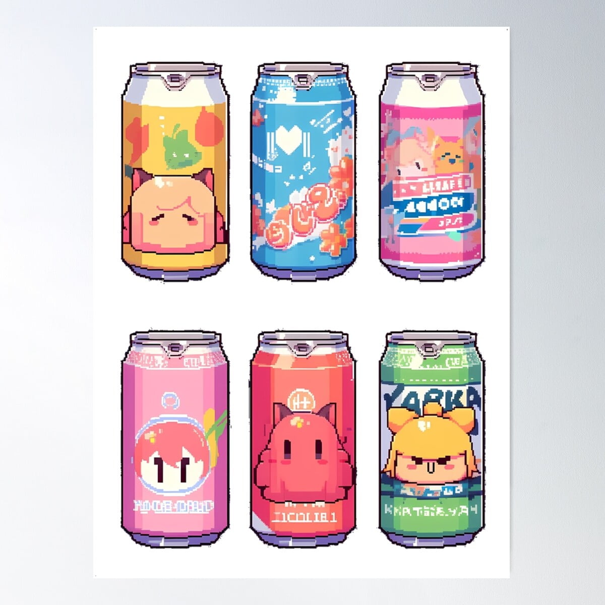 City Pop Soda Cans Collection (6)- Pixel Art Poster Wall Art, Modern ...