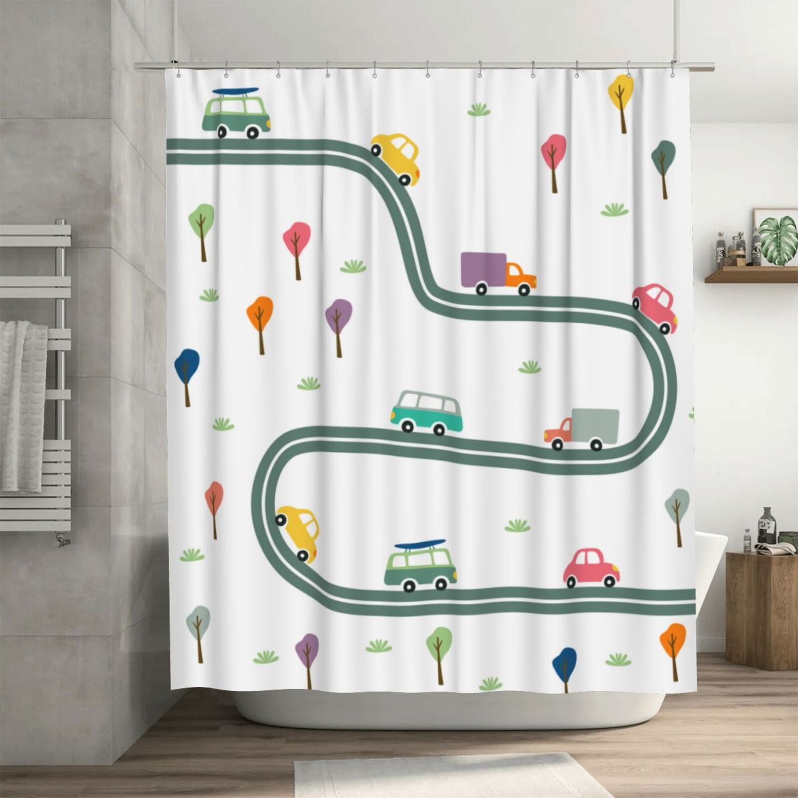 City Road Street Cars Pattern Shower Curtain, Traffic Waterproof Bath ...