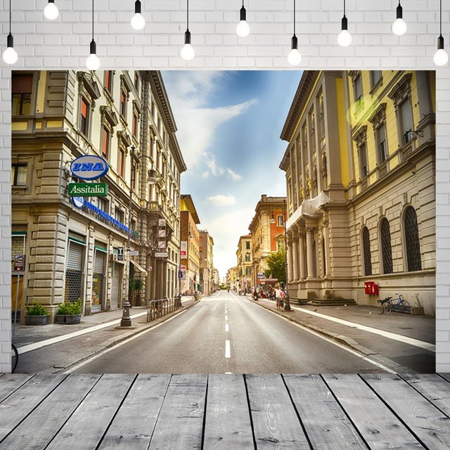 City Scenery Backdrop Blue Sky Downtown Street Alleyway Building ...