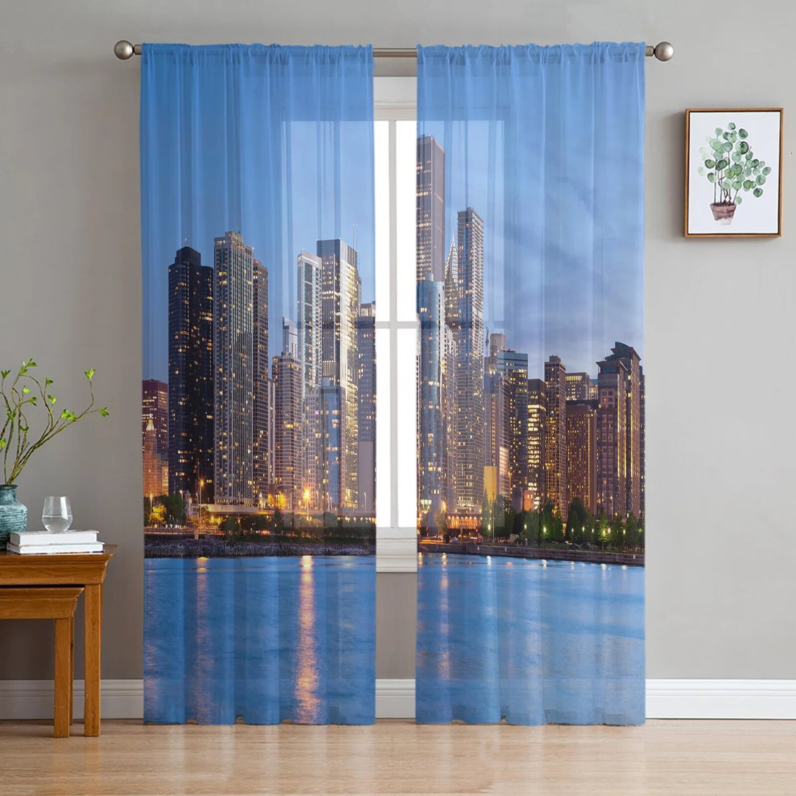 City Sea Evening Tulle Curtains for Bedroom Hall Living Room r Chiffon ...