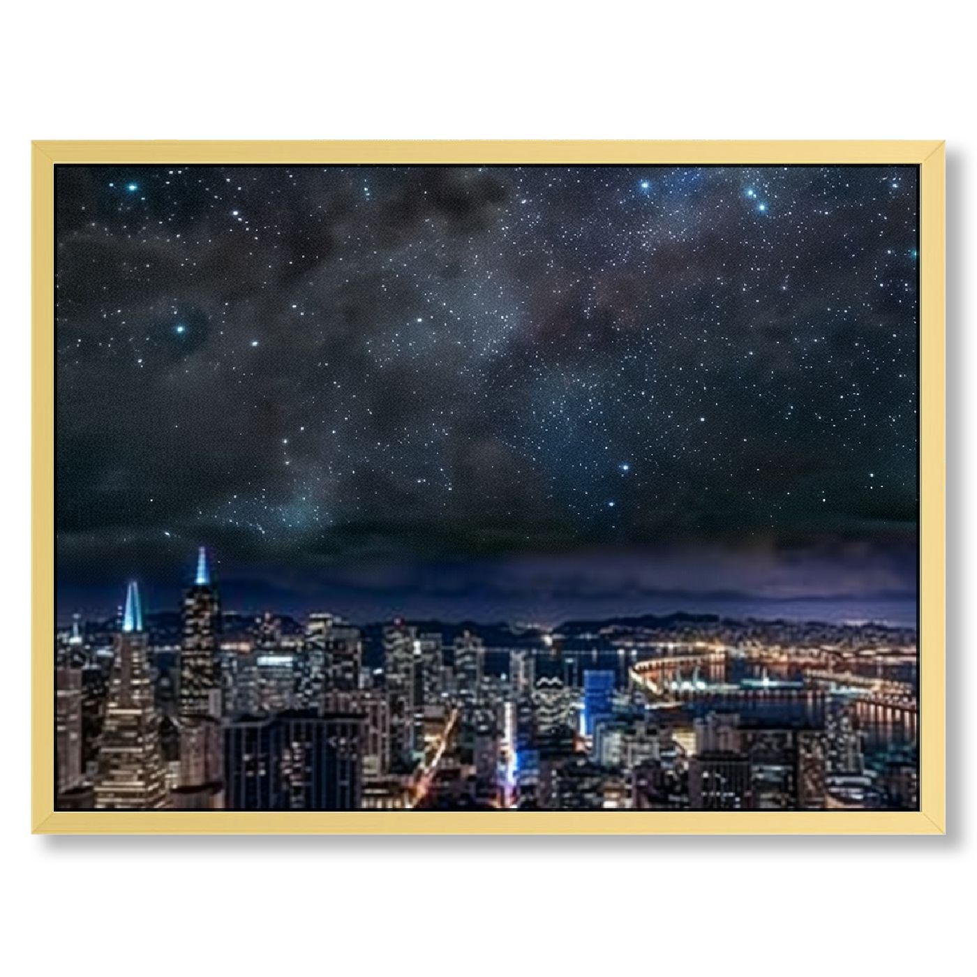 City Sea Starry Sky Night View Poster Canvas Print HD Photo Living Room ...