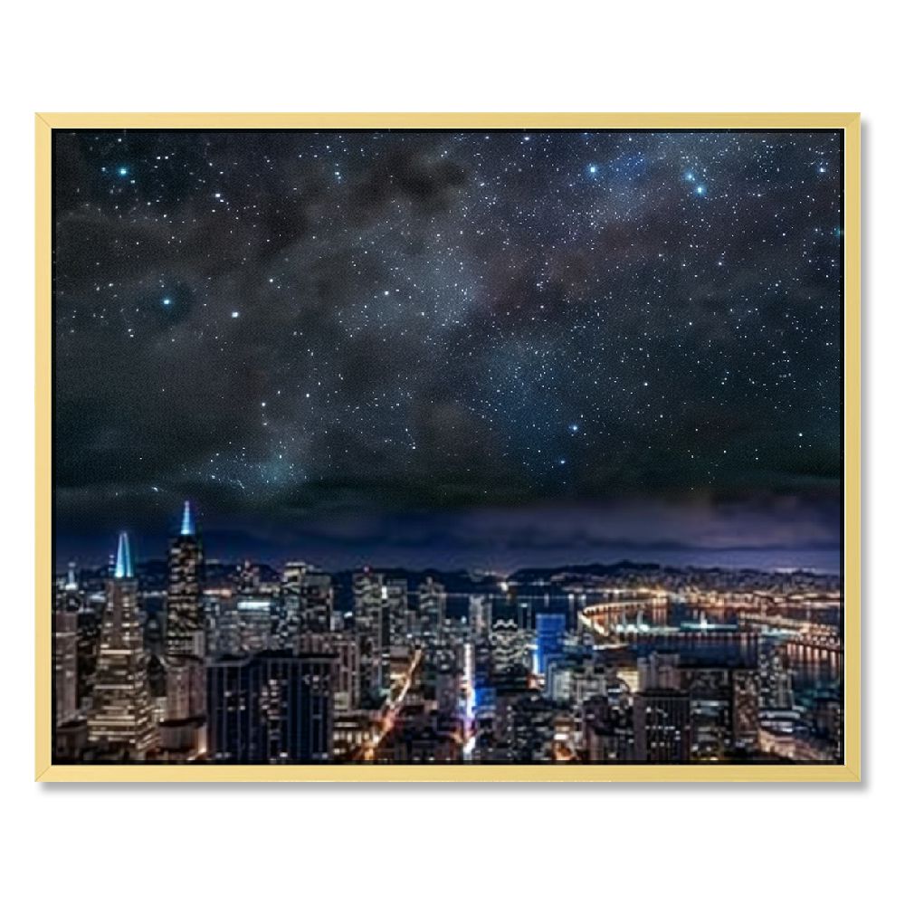 City Sea Starry Sky Night View Poster Canvas Print HD Photo Living Room ...