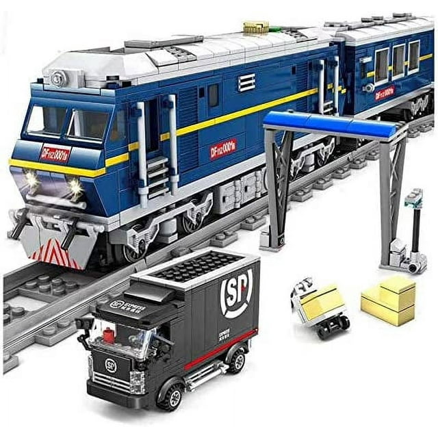 City Series Power Blue Diesel Cargo Train Building Blocks Toy Bricks ...