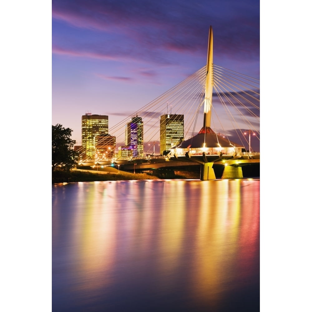 City Skyline Red River And Provencher Bridge At Dusk Winnipeg Manitoba ...