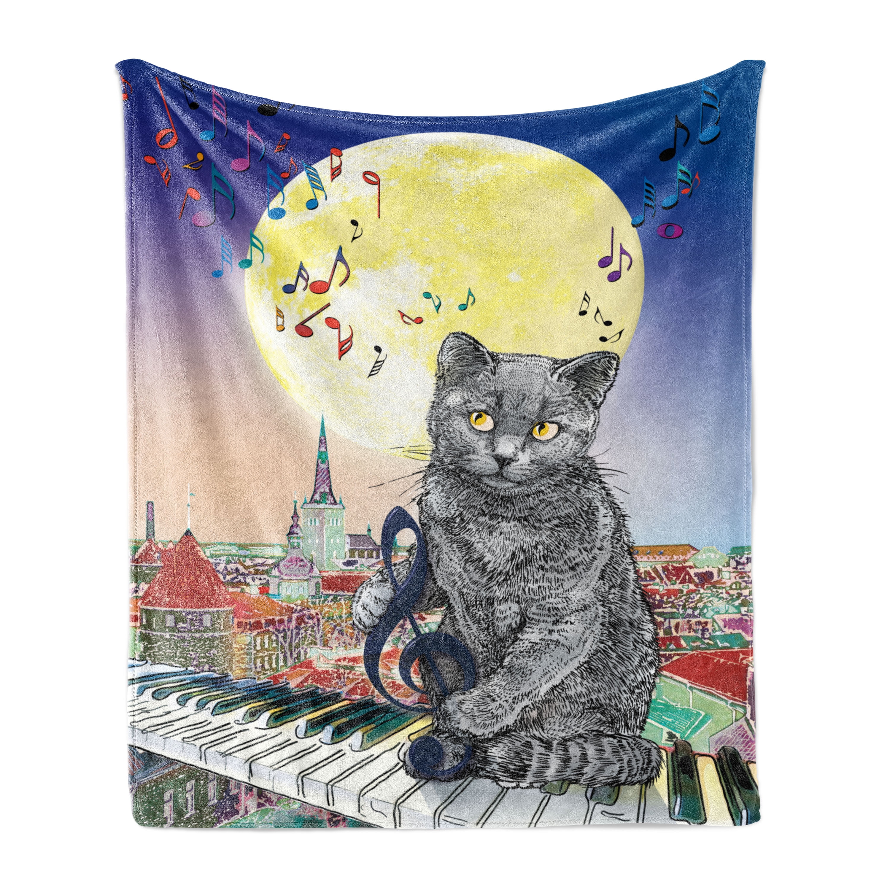 City Soft Flannel Fleece Blanket, Musical Notes Cat the Keyboard on ...