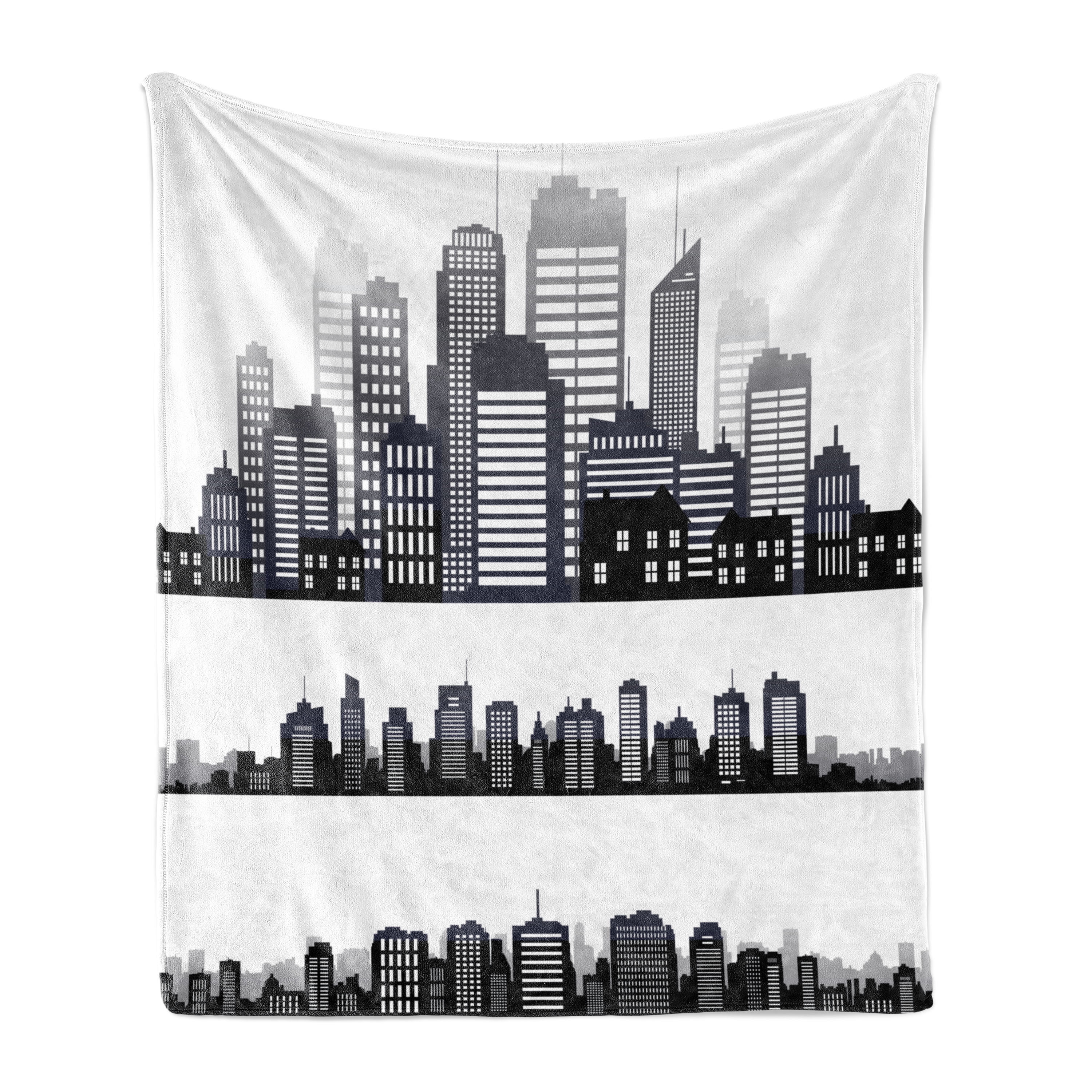 City Soft Flannel Fleece Blanket, Silhouette Long Buildings Skyline ...