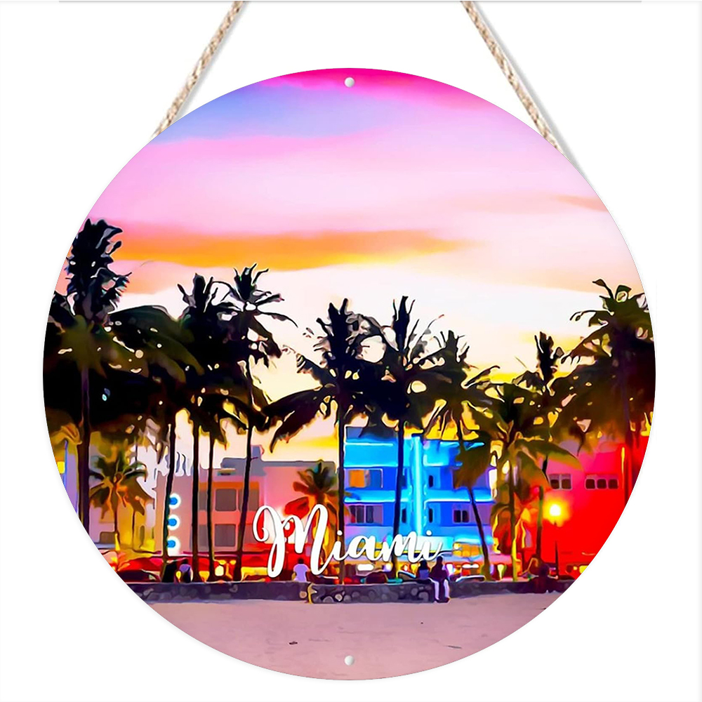 City Souvenir Gift Rustic Round Hanging Wood Sign Wall Plaque American ...