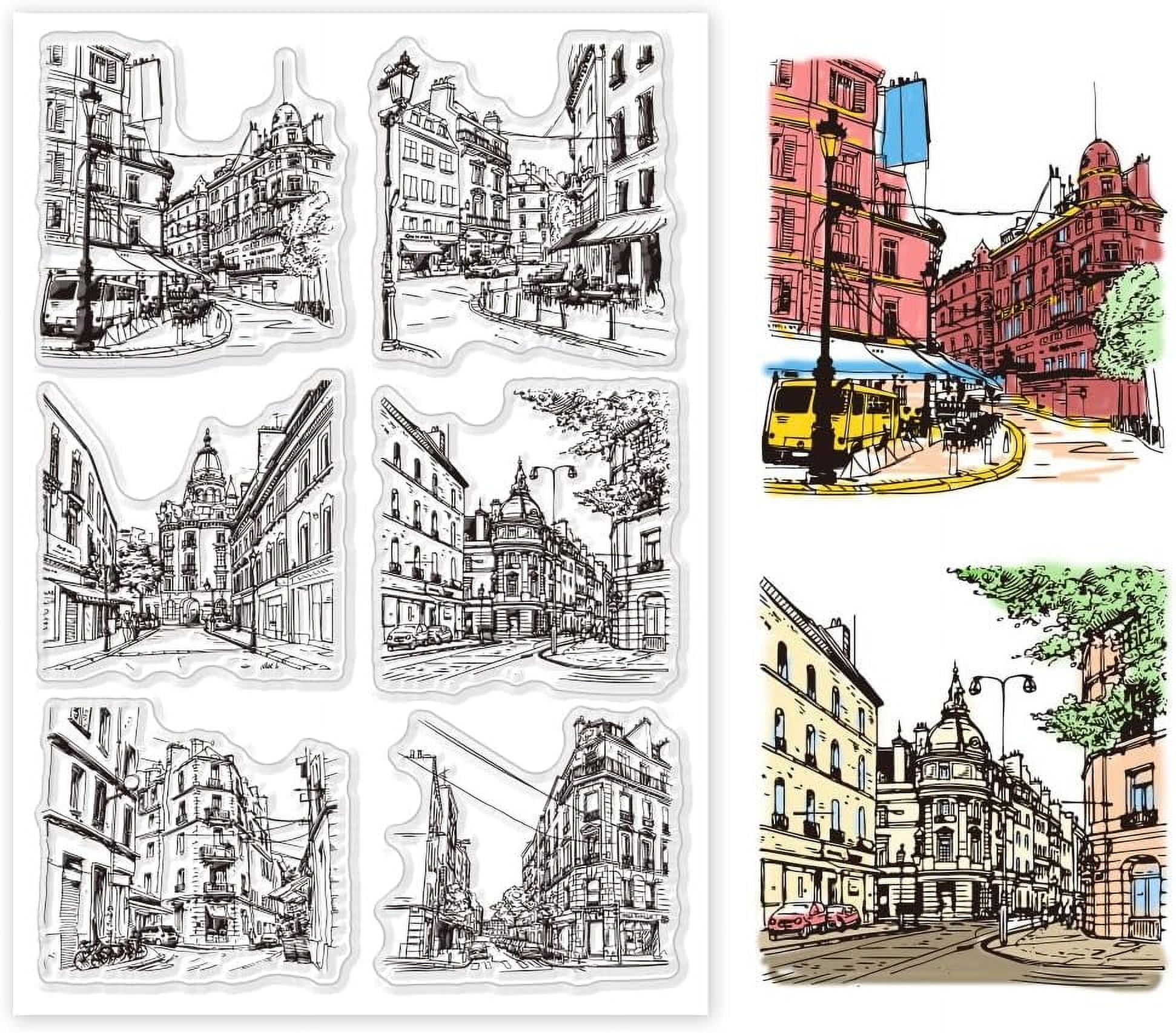 City Street Landscape Clear Stamps for Cards Making Modern Architecture ...