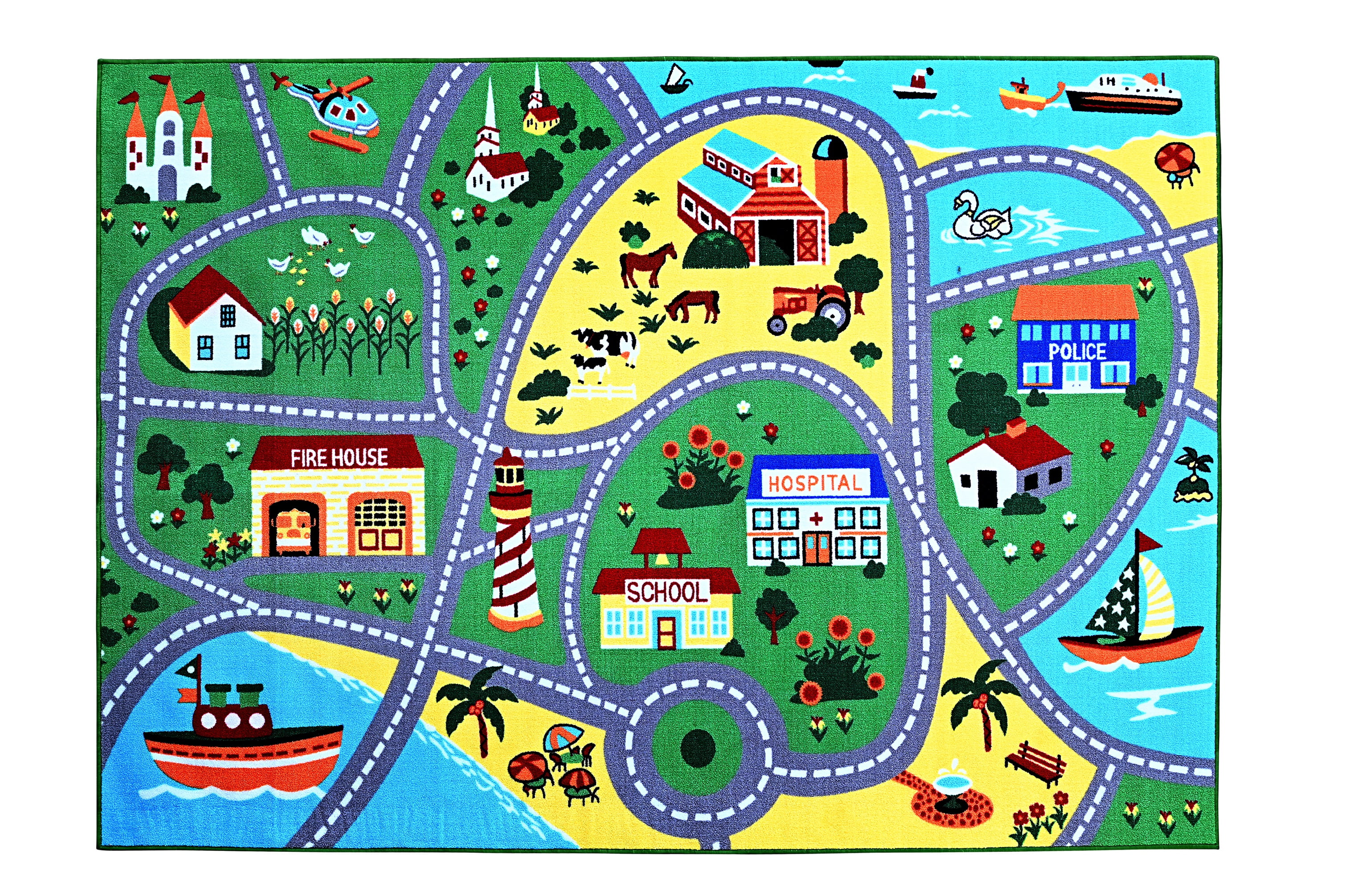 City Street Map Children Carpet Classrooms Play Mat Area Rug 6'6"x9'2 ...