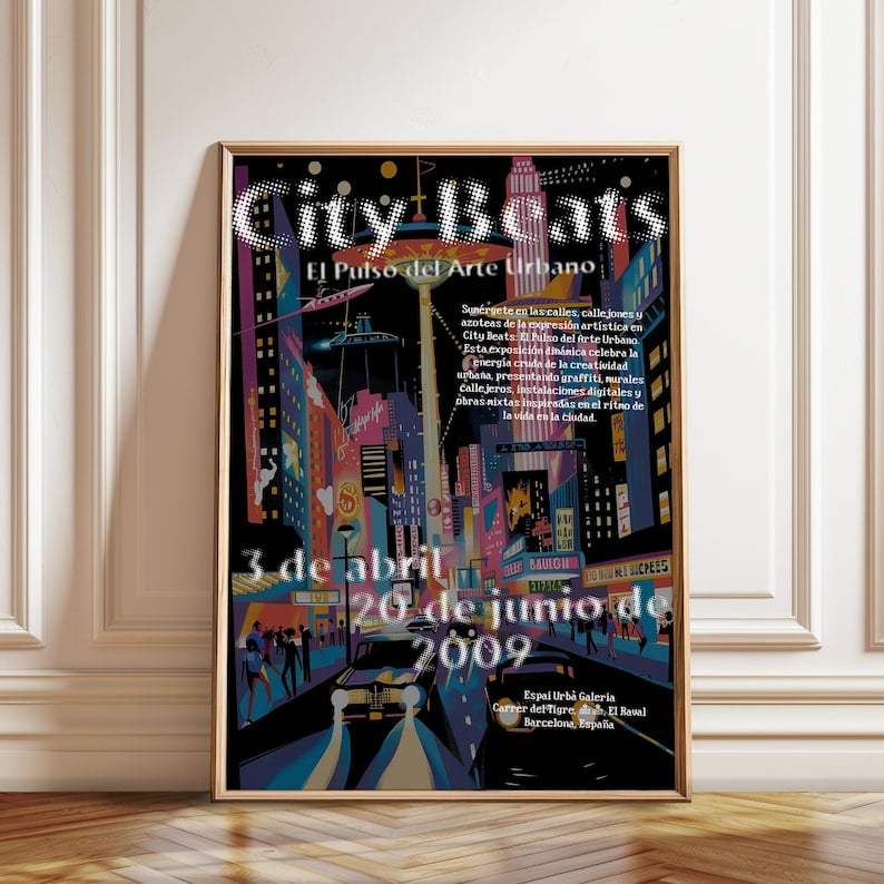 City Street Nightlife Poster – Vibrant Urban Graffiti Scene Wall Art ...
