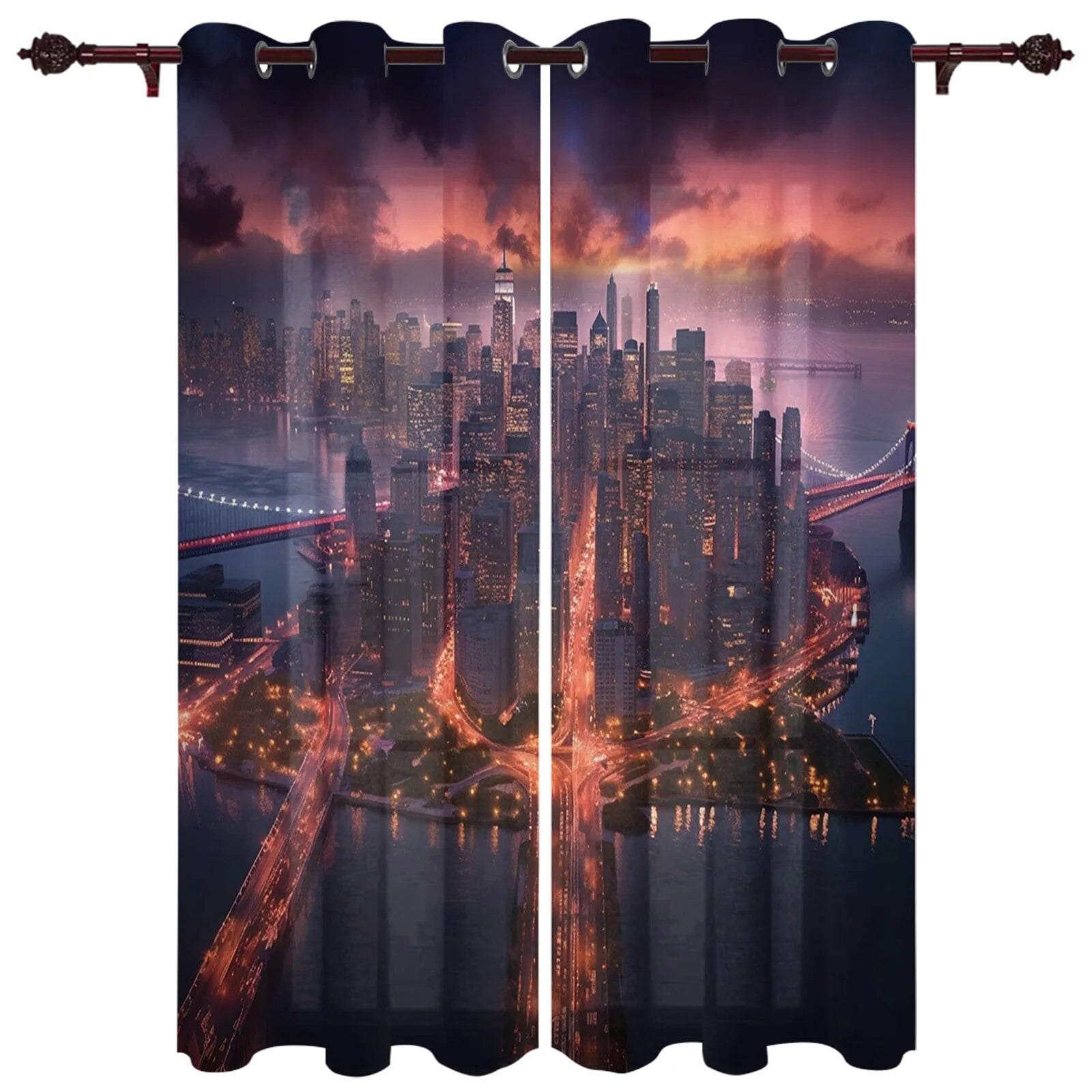 City Street Sky Gradient High Building Curtains for Bedroom Living Room ...