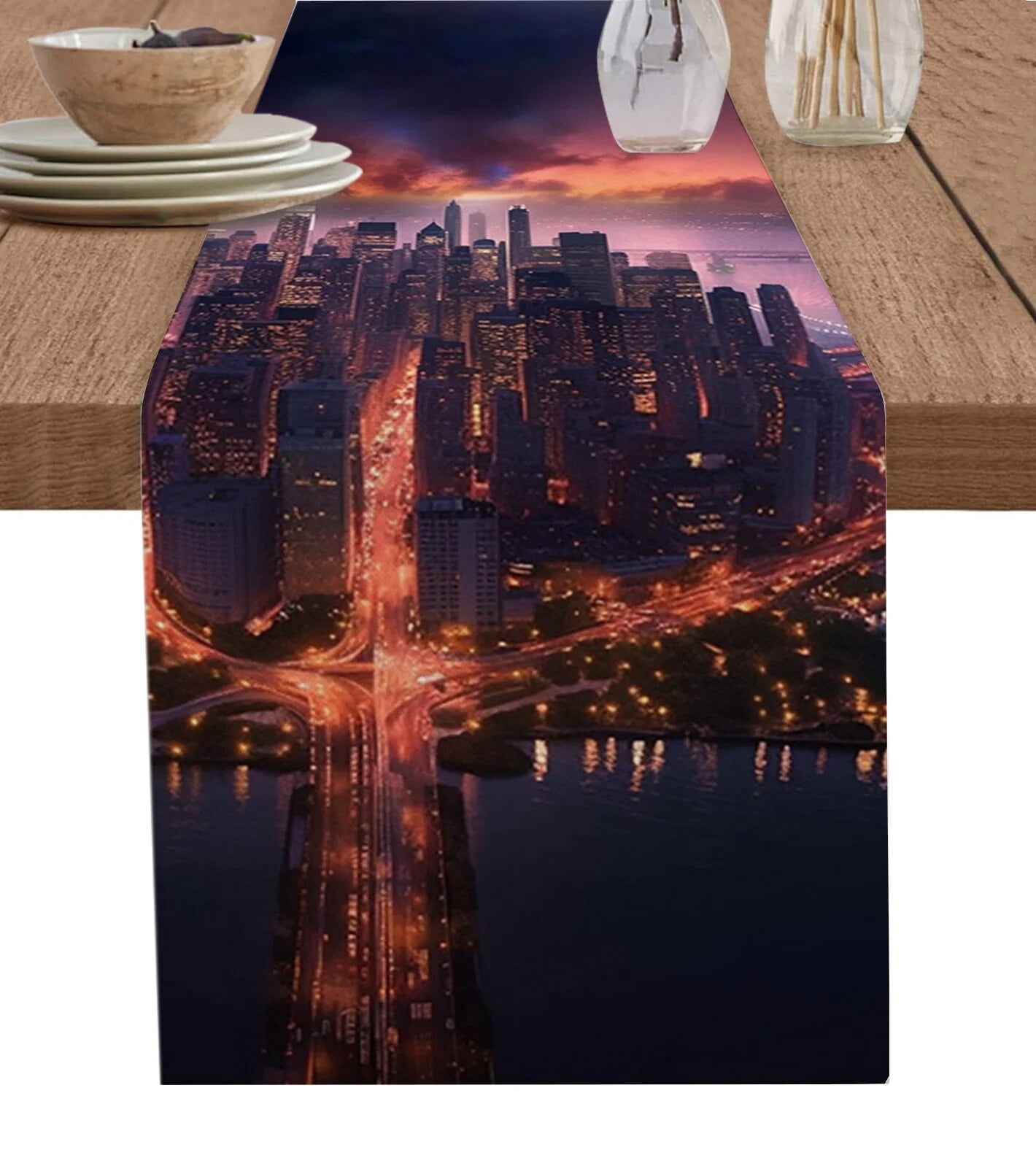 City Street Sky Gradient High Building Table Runner Holiday Party ...