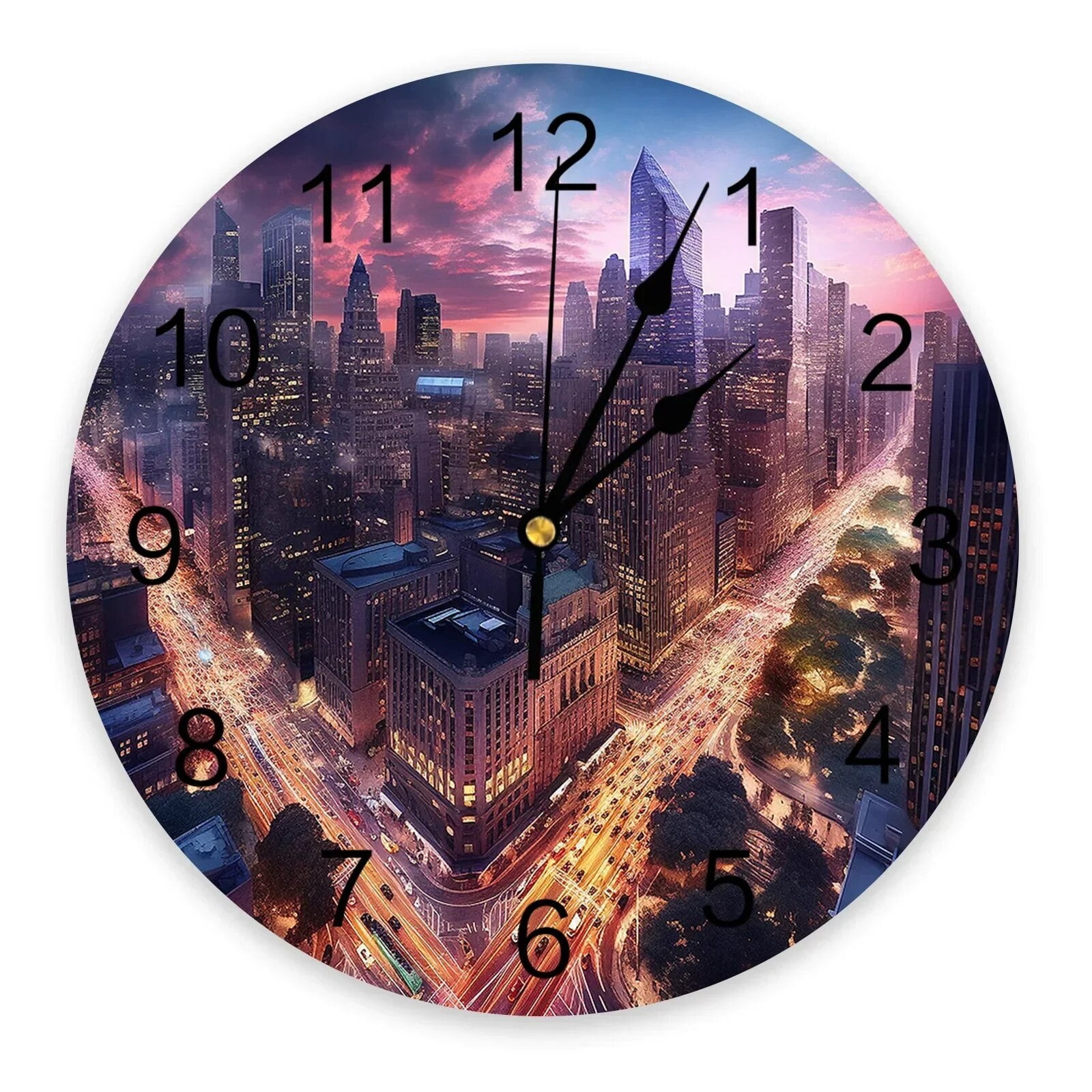 City Street Sky Gradient High Building Wall Clock Large Modern Kitchen ...