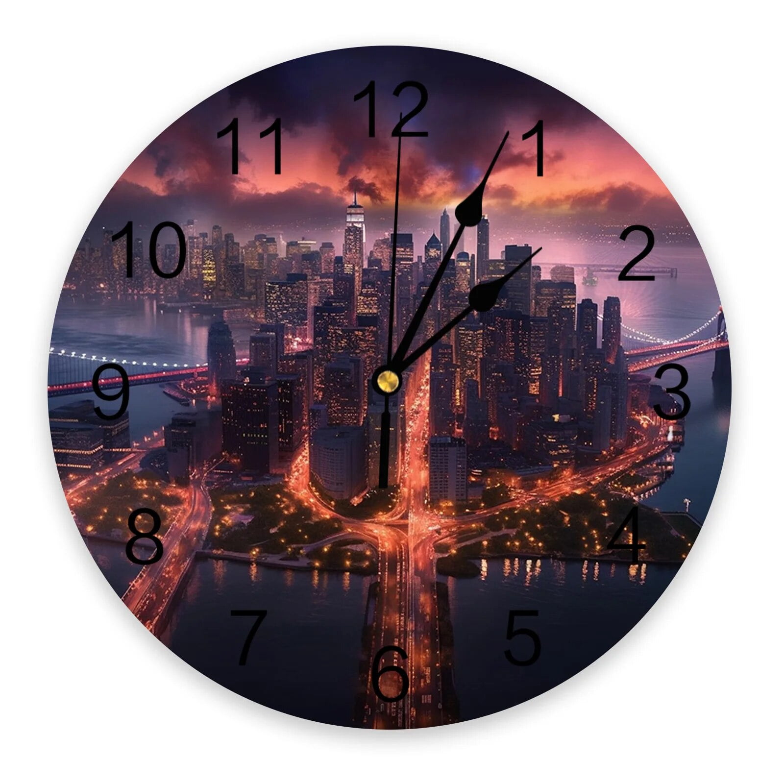 City Street Sky Gradient High Building Wall Clock Large Modern Kitchen ...