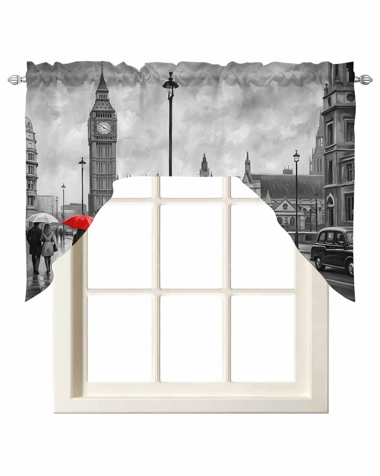 City Street Swag Curtains for Kitchen Big Ben London River Bus Bridge ...