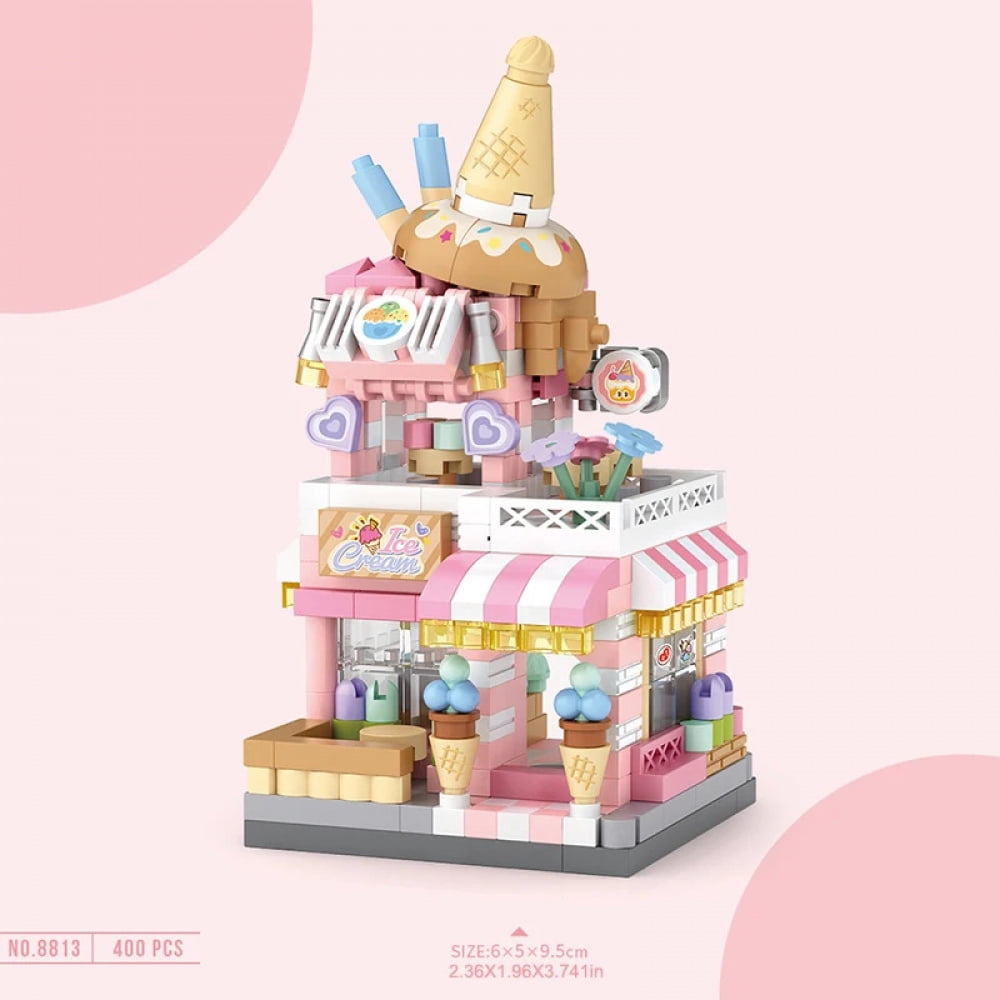 City Street View Building Block Set DIY Ice Cream Coffee Flower Shop ...