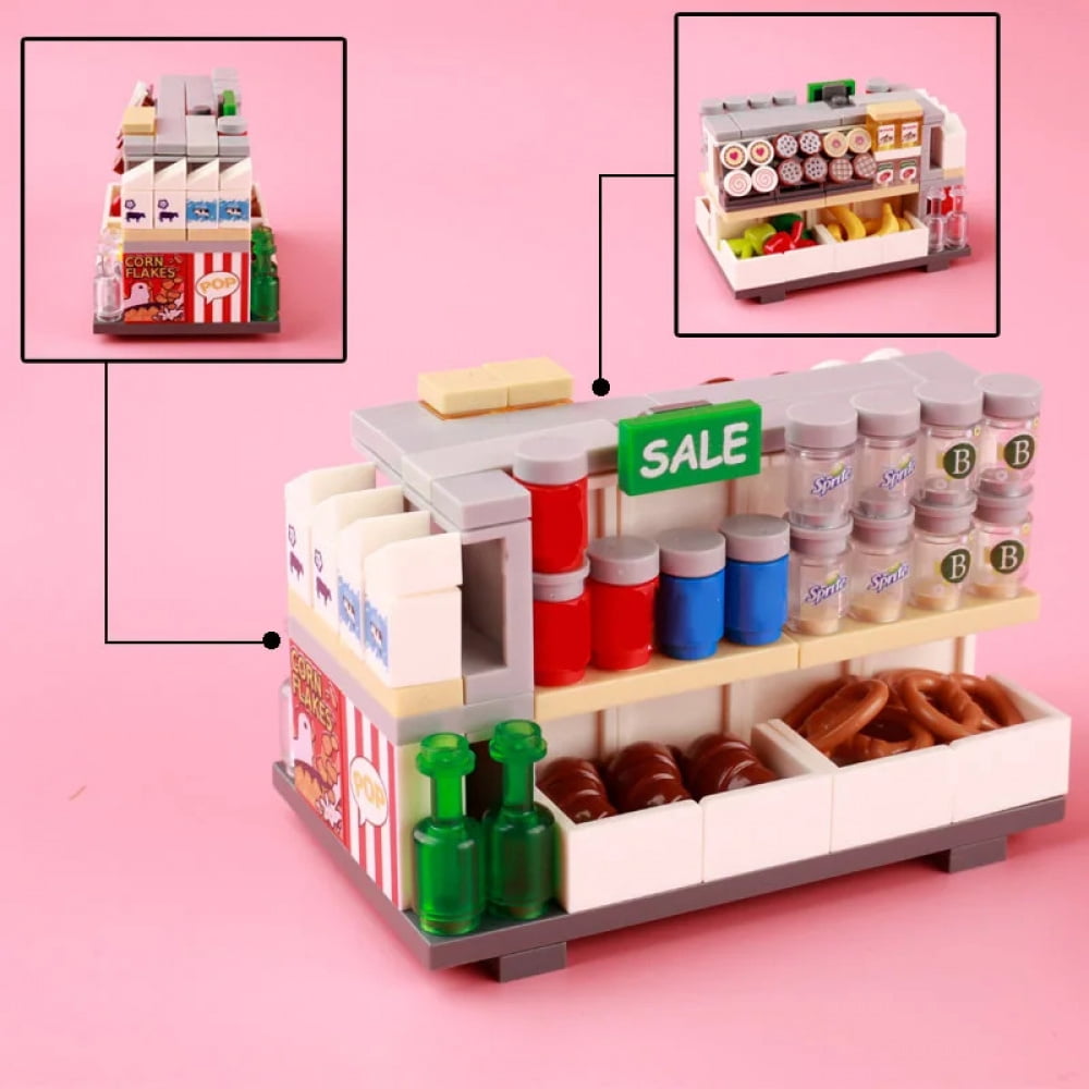 City Street View Scene Building Blocks Furniture Supermarket Cinema ...