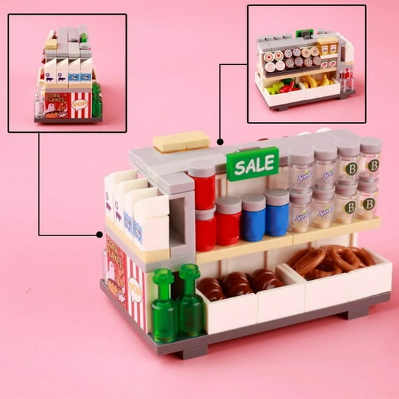 City Street View Scene Building Blocks Furniture Supermarket Cinema ...