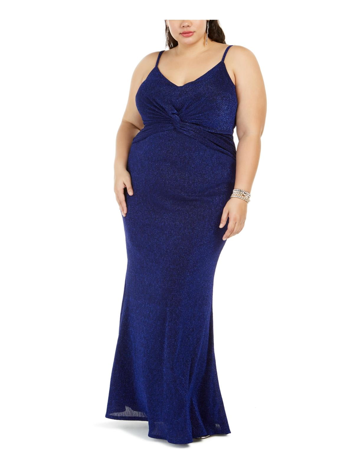 City Studio Womens Plus Twist Front Metallic Formal Dress Blue 16W ...