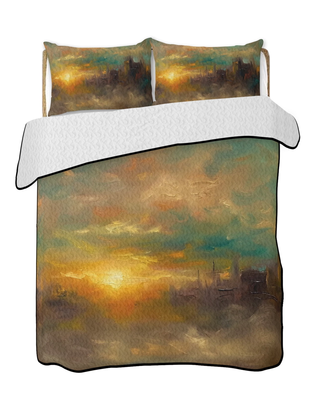City Sunset Landscape 3 Piece Quilt Bedding Set with 2 Pillow Shams ...