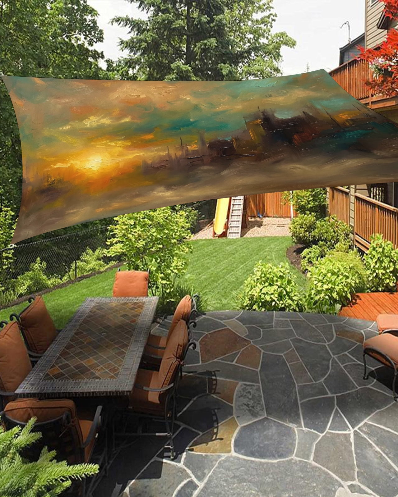 City Sunset Landscape Sun Shade Sail 6.5'X10' Gradient Clouds Modern UV ...