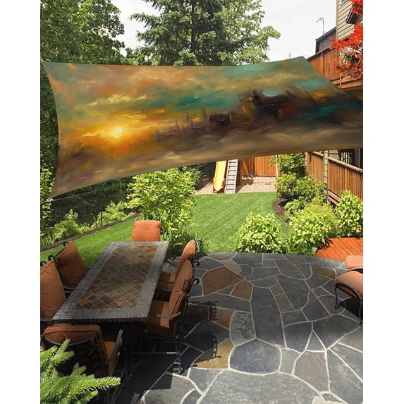 City Sunset Landscape Sun Shade Sail 6.5'X10' Gradient Clouds Modern UV ...