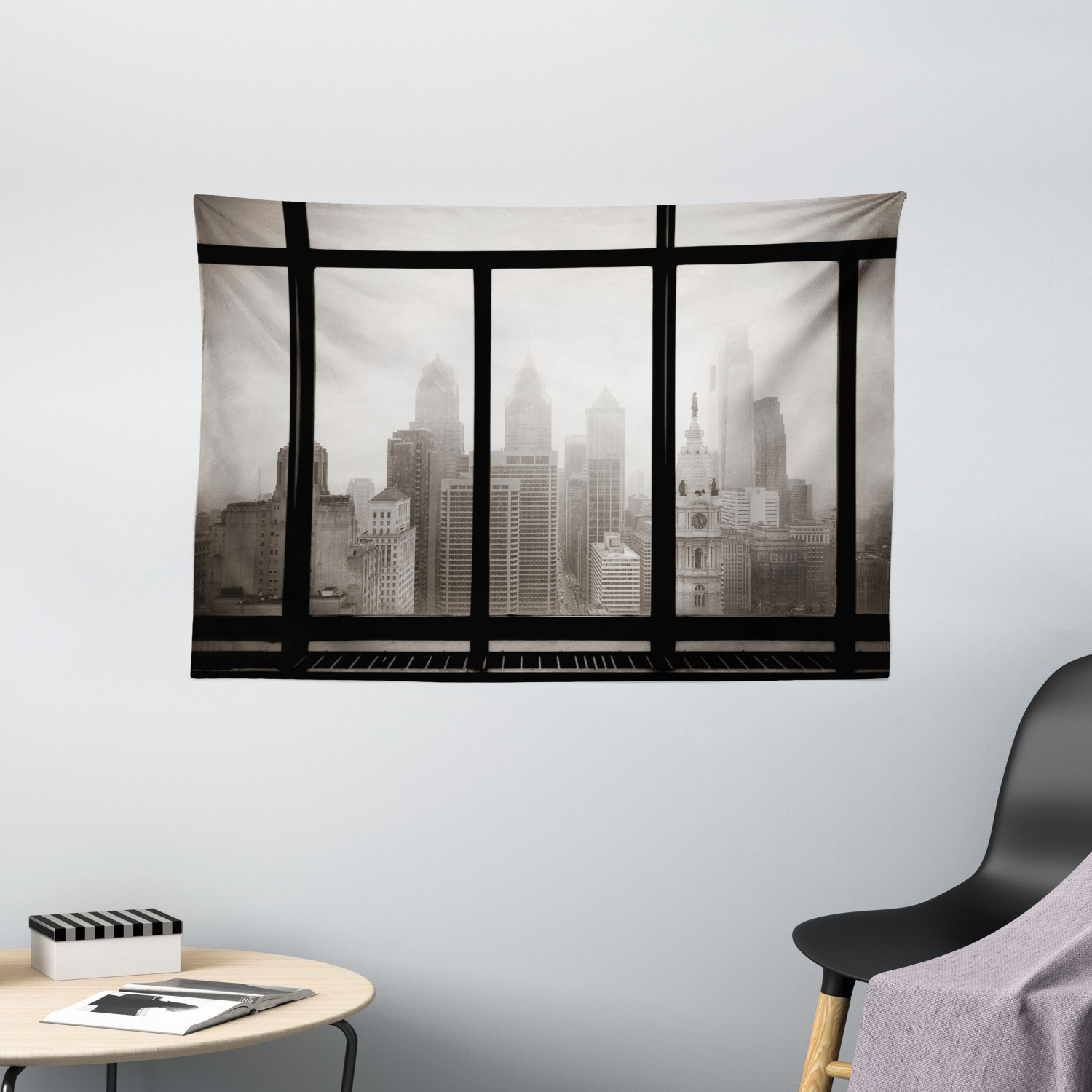 City Tapestry, Philadelphia City Rooftop View Through Window Skyline ...