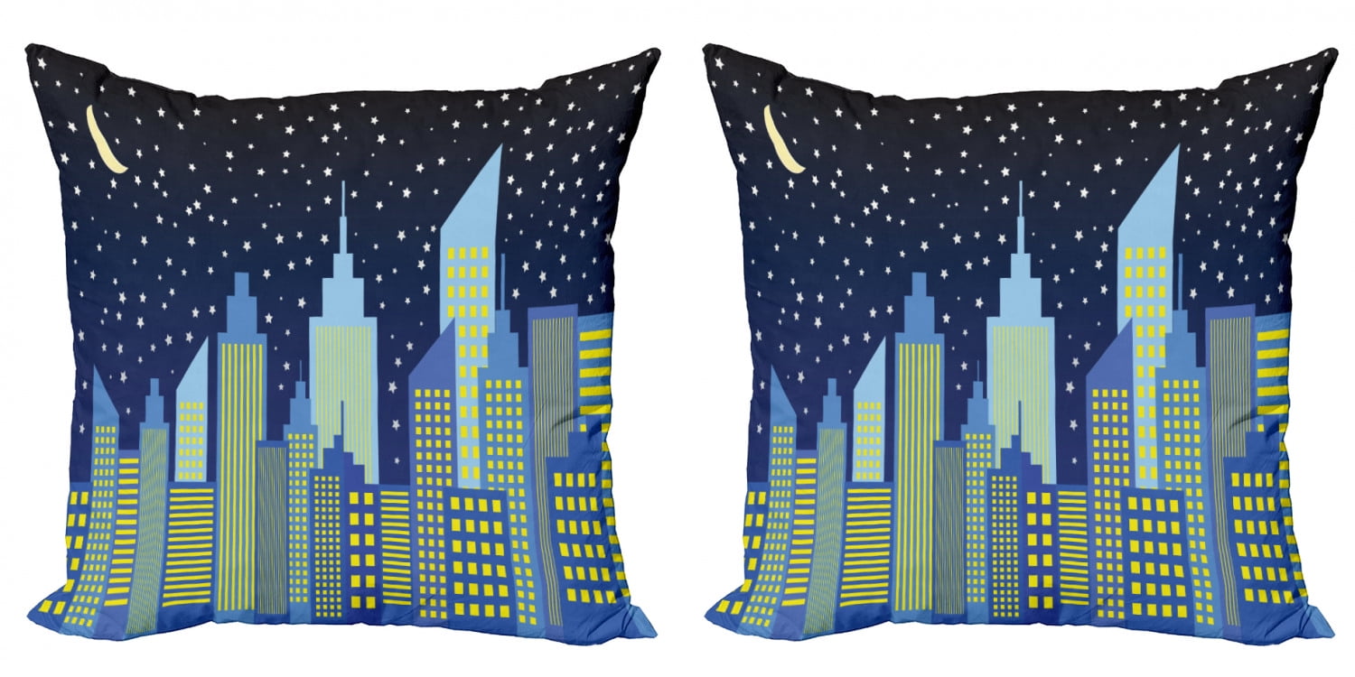 City Throw Pillow Cushion Cover Pack of 2, Graphics Illustration of a ...