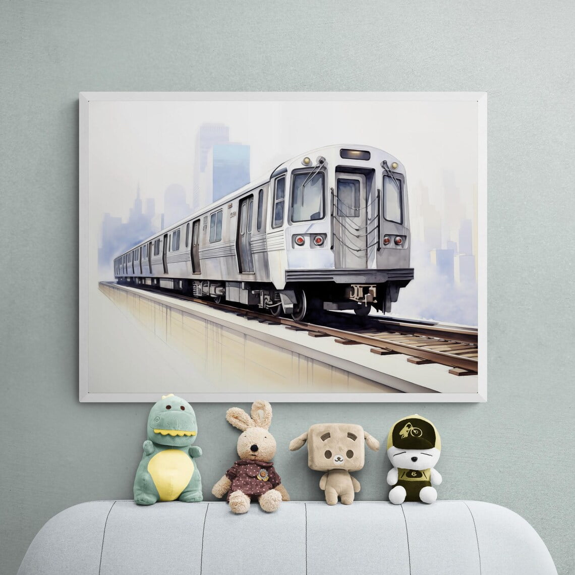 City Train Print, Watercolor Painting, Commuter Train Wall Art, Train ...