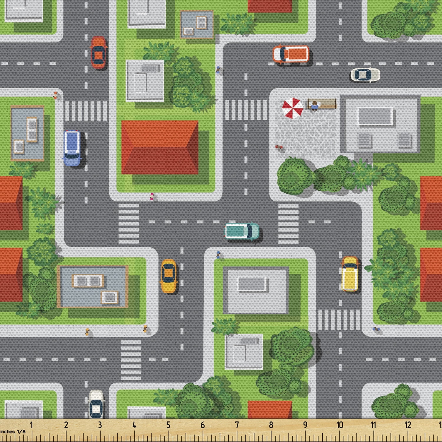 Ambesonne City Fabric by the Yard Upholstery, Birds Eye View Map Design ...