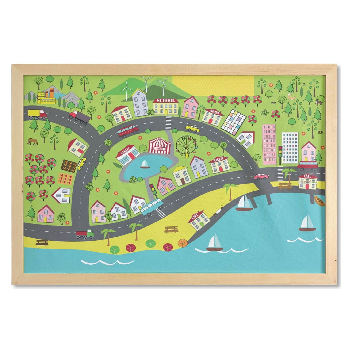 City Wall Art with Frame, Landscape of Urban and Suburbs with Colorful ...
