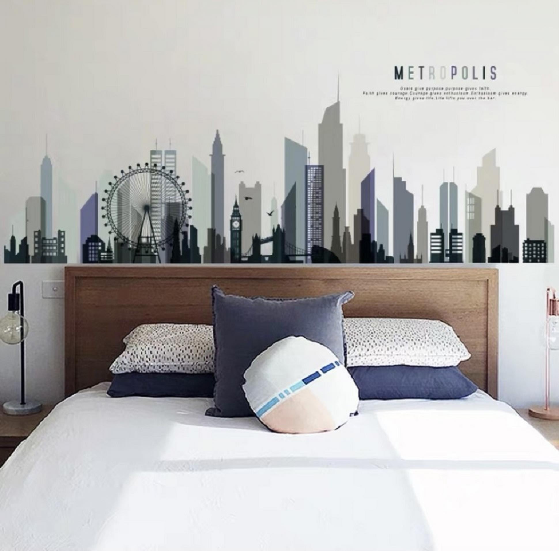 City Wall Sticker, Large Wall Decal Living Room, Black Wall Decals ...