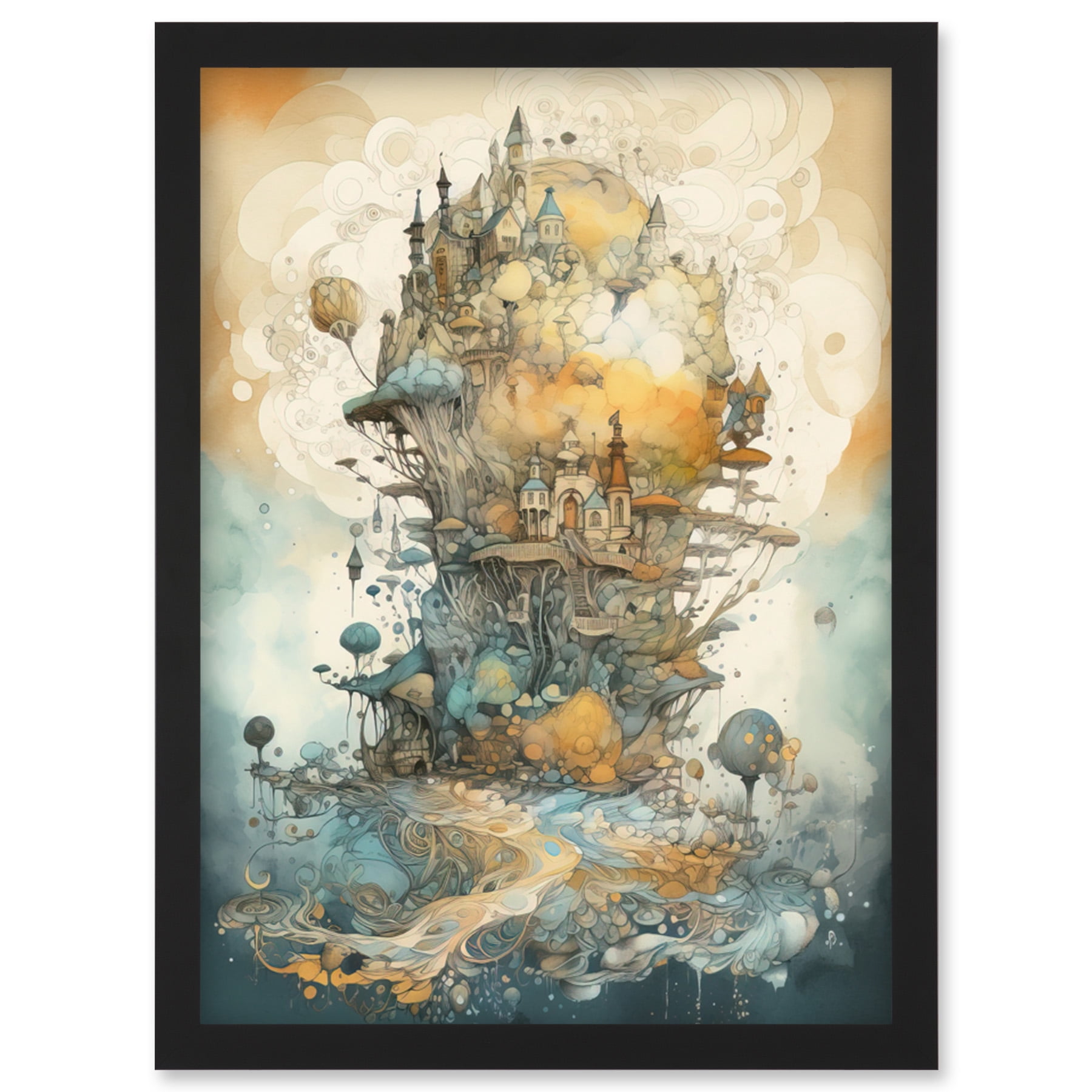 City in the Clouds Pastel Colour Concept Art Modern Watercolour ...