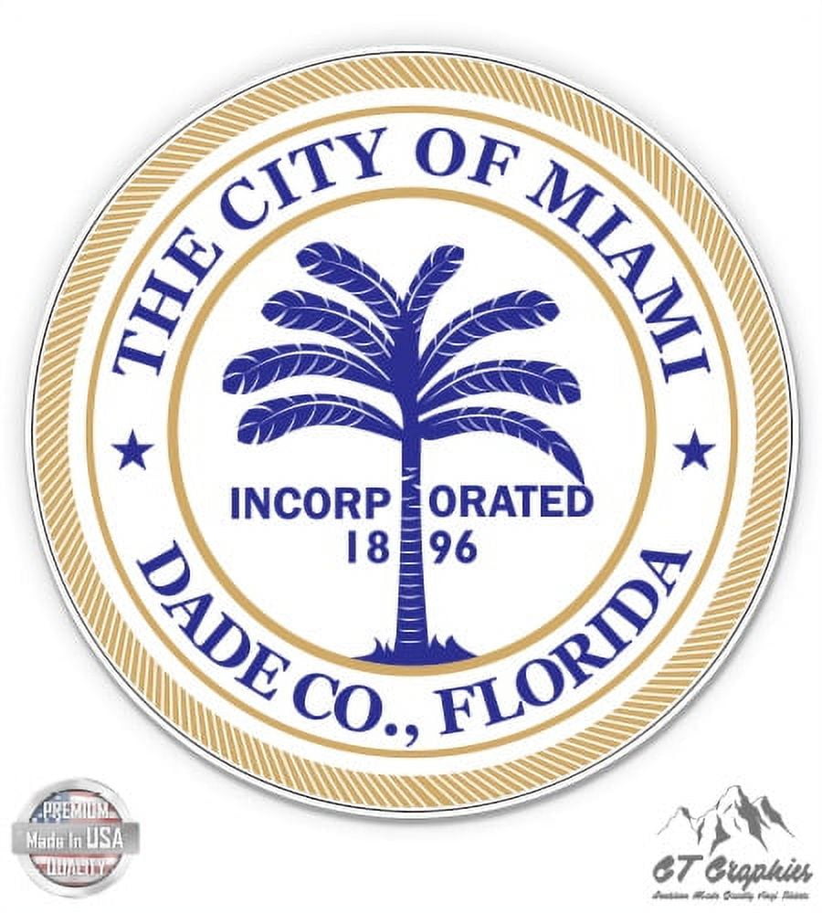 City of Miami Seal - 3" Vinyl Sticker - For Car Laptop I-Pad Phone ...