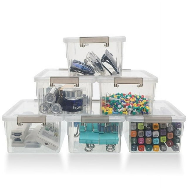 Citylife 1.3 Qt Small Storage Bins with Lids 6 Packs Clear Craft ...
