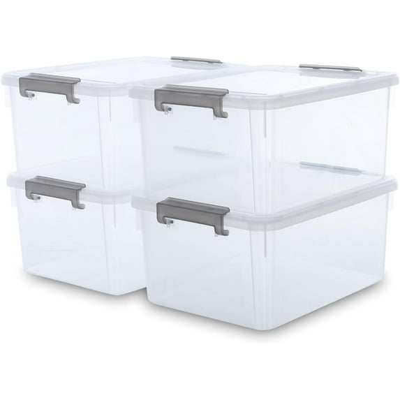 Citylife 17 QT Plastic Storage Bins with Latching Lids Stackable ...