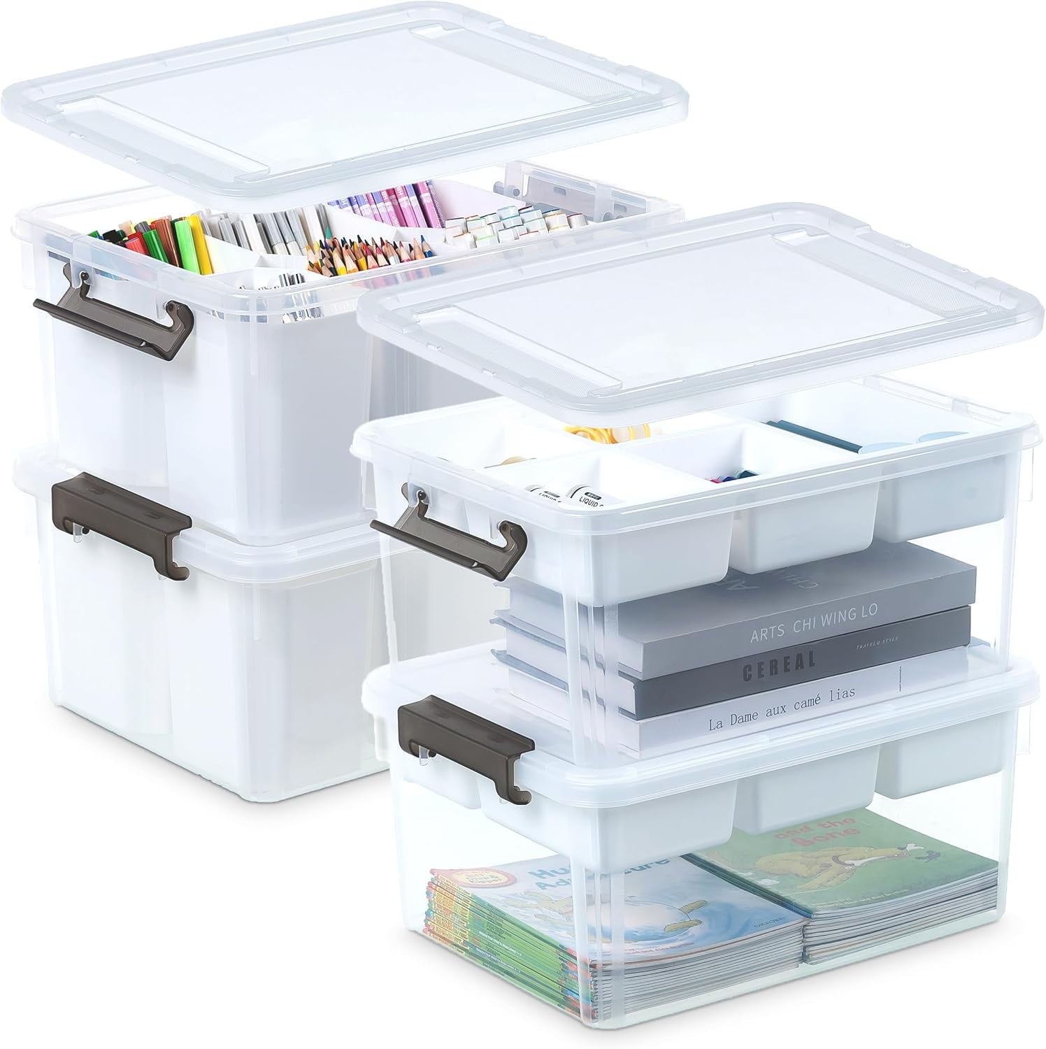 Citylife 17 QT Plastic Storage Box with Removable Tray and 6 Detachable ...