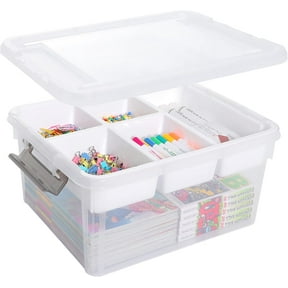 Deflecto Stackable Caddy Organizer, 3 Containers, Clear Handle, White ...