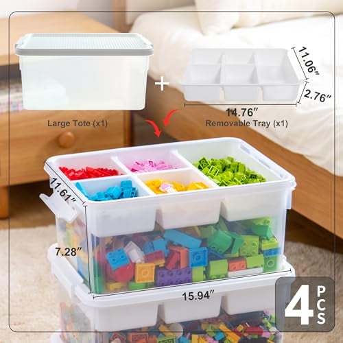 Citylife 17 QT Storage Bins with Building Baseplate Lid and Removable ...