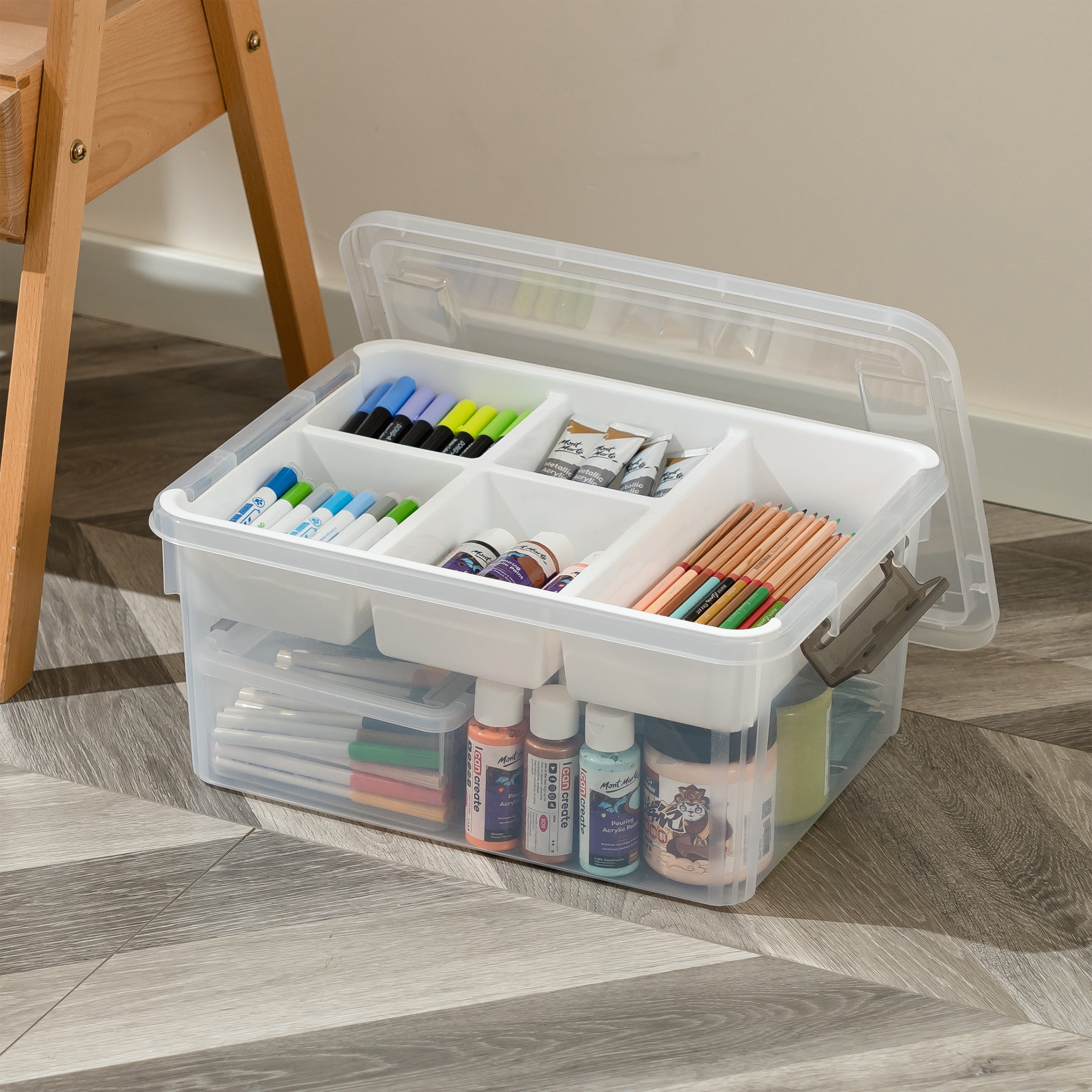 Citylife 17 Qt Bins with Lids - 5 Grid Tray Craft & Toy Organizer for ...