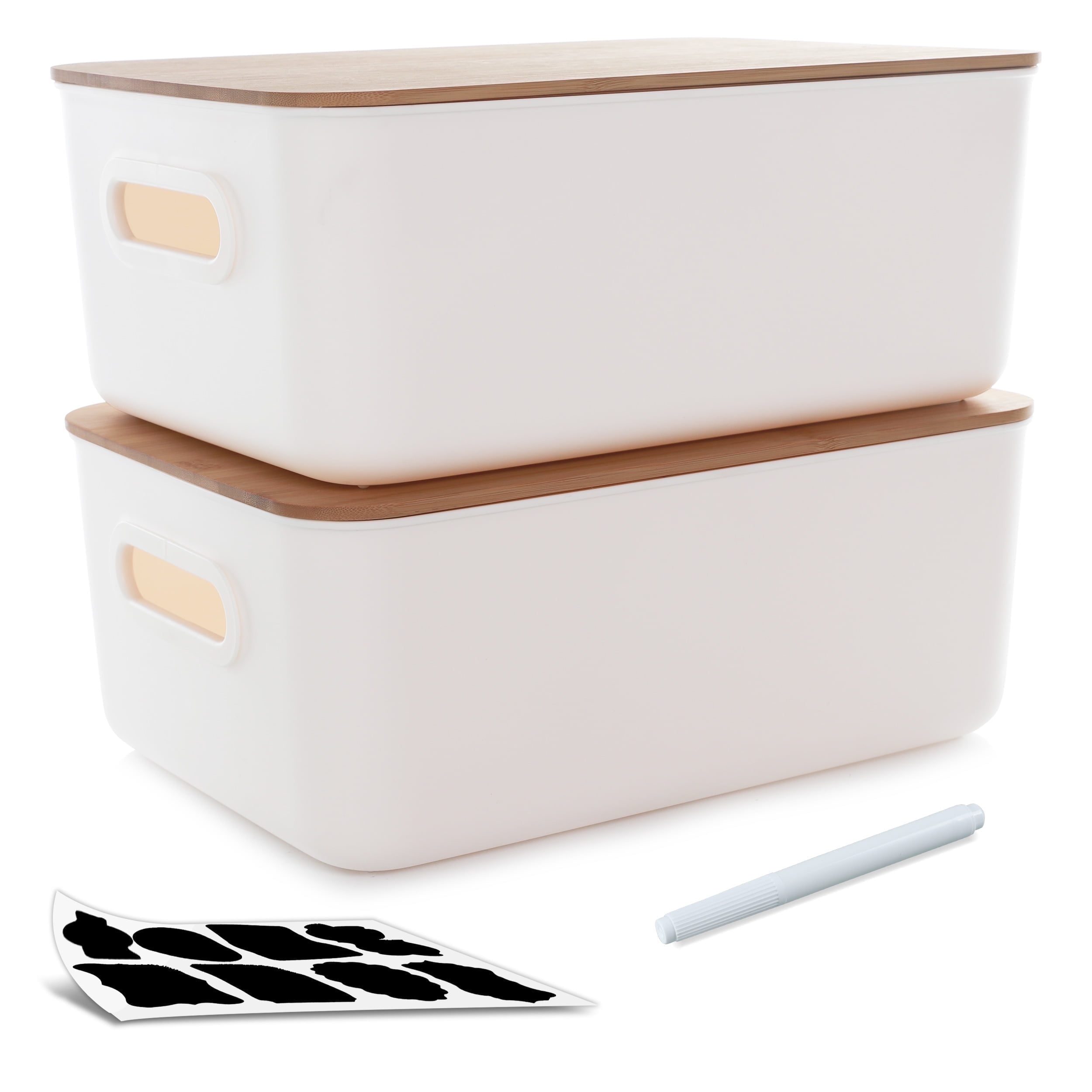 Citylife 2 PCS Decorative Stackable Storage Bins with Bamboo Lids ...