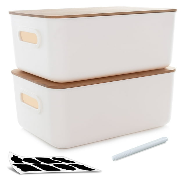 Citylife 2 PCS Decorative Stackable Storage Bins with Bamboo Lids ...