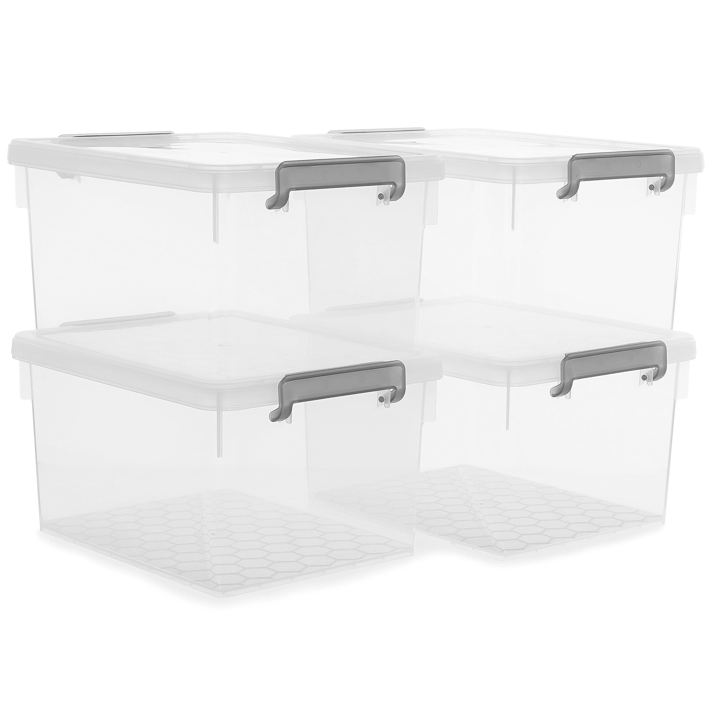 Citylife 22.2 Qt Stackable Storage Bins with Lids, 4 Pack, Clear White ...