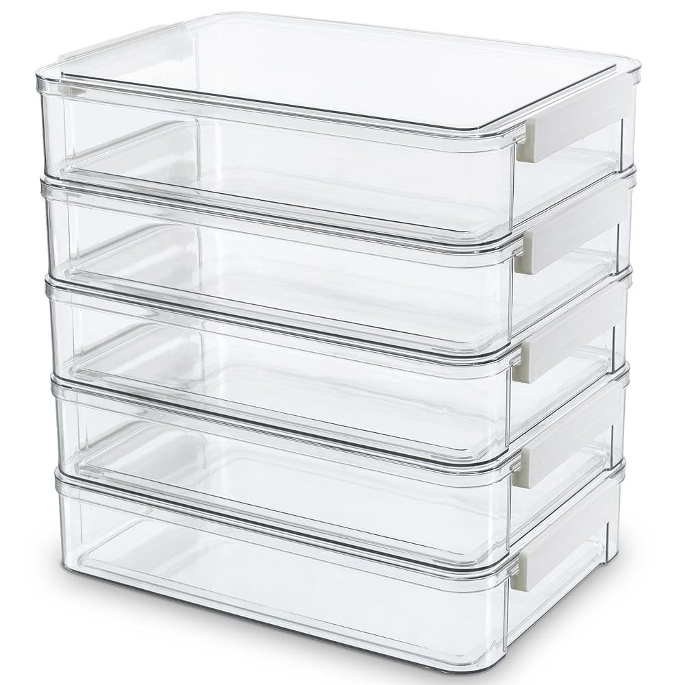 Citylife 5 PCS File Storage Bins with Lids and Latches, Portable ...