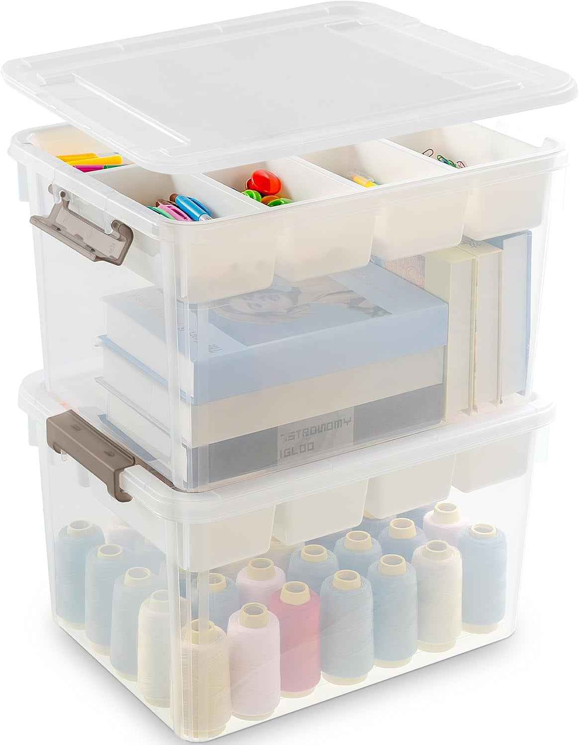 Citylife 32 QT Plastic Storage Bins with Removable Tray Large Stackable ...